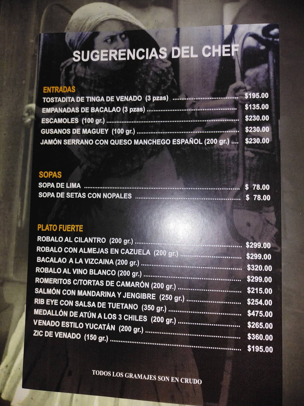 Menu at La Soldadera pub & bar, Mexico City