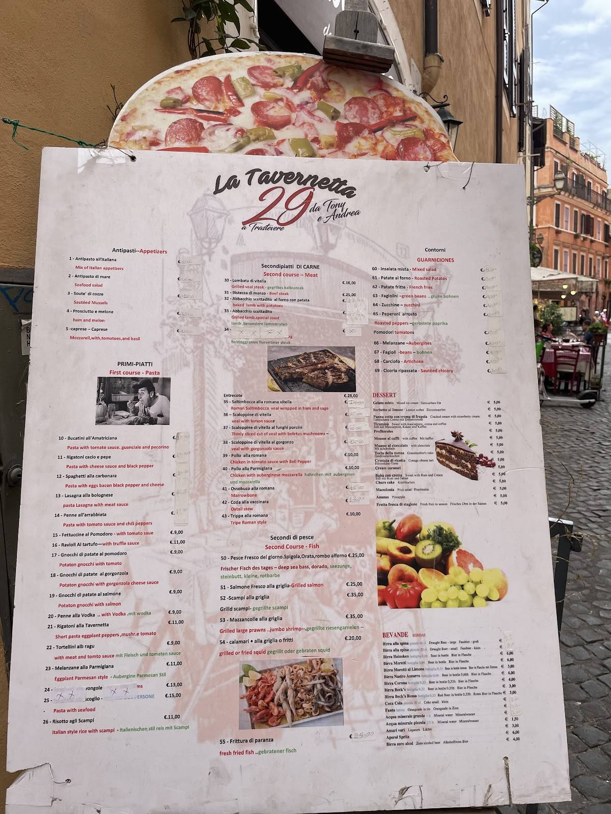 Menu at La Tavernetta 29 da Tony e Andrea pizzeria, Rome