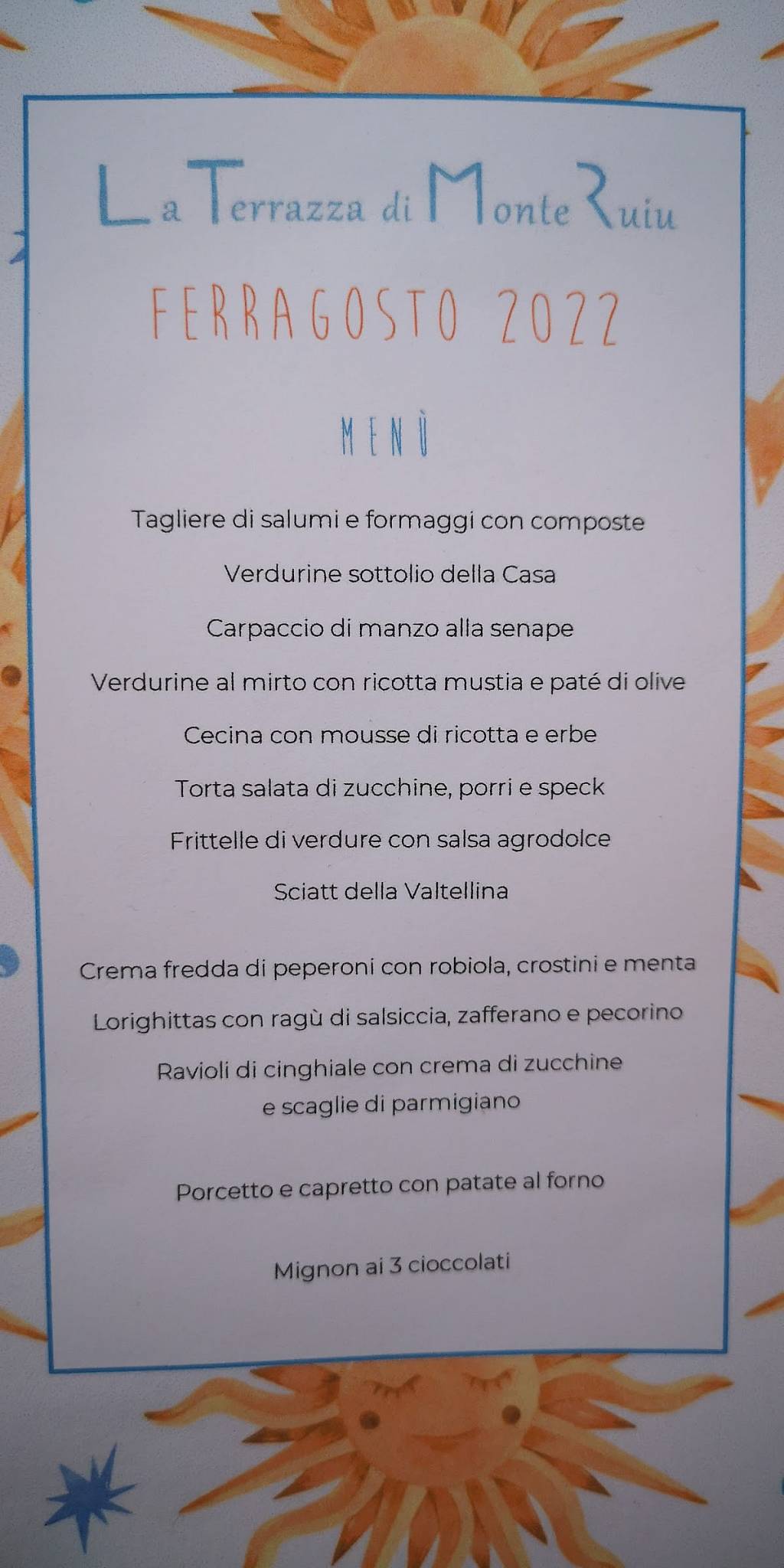 Menu da La Terrazza di Monte Ruiu ristorante, Porto San Paolo