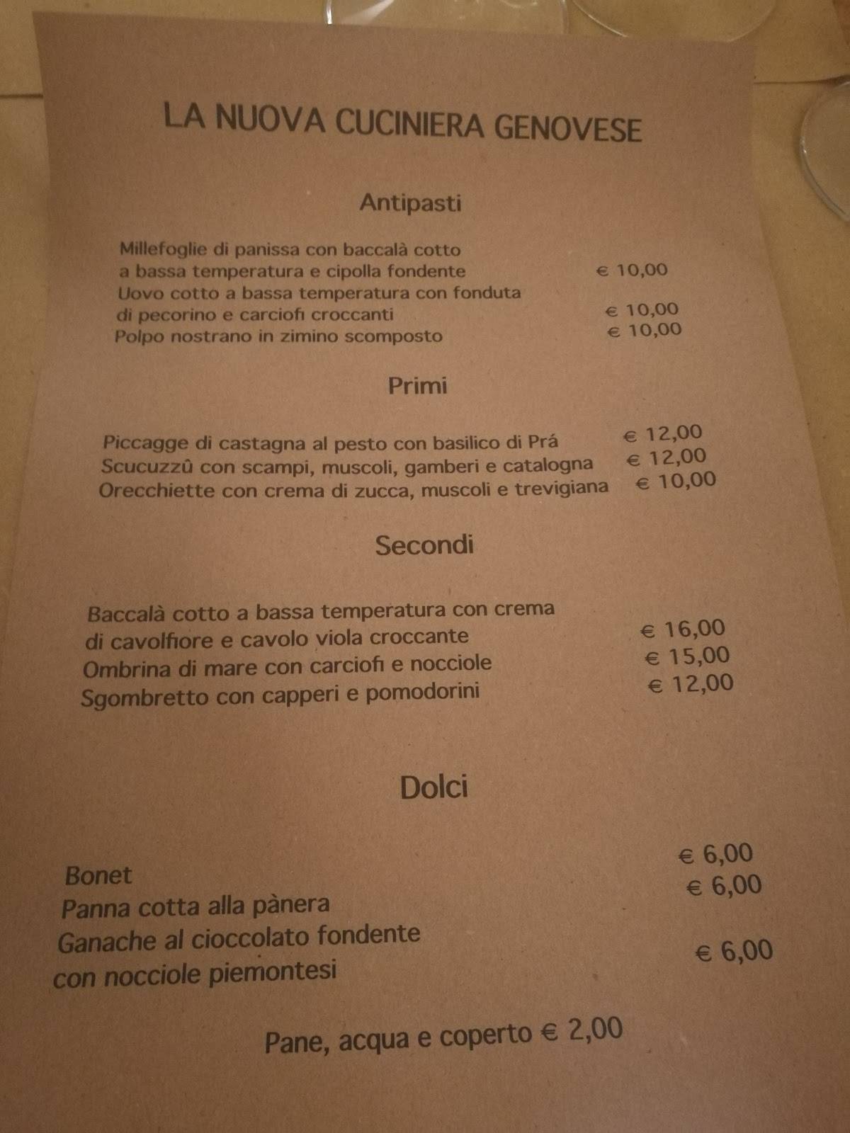 Speisekarte von La nuova cuciniera genovese restaurant, Genua