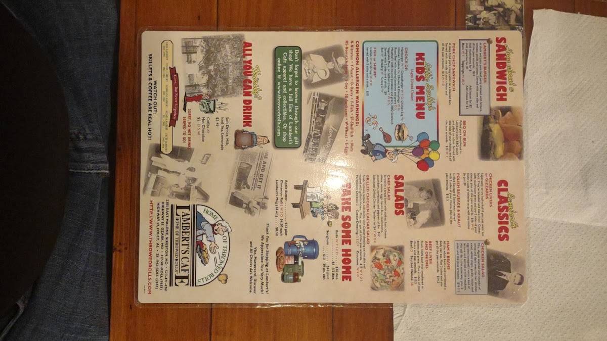 Menu at Lambert's Cafe, Foley, S McKenzie St