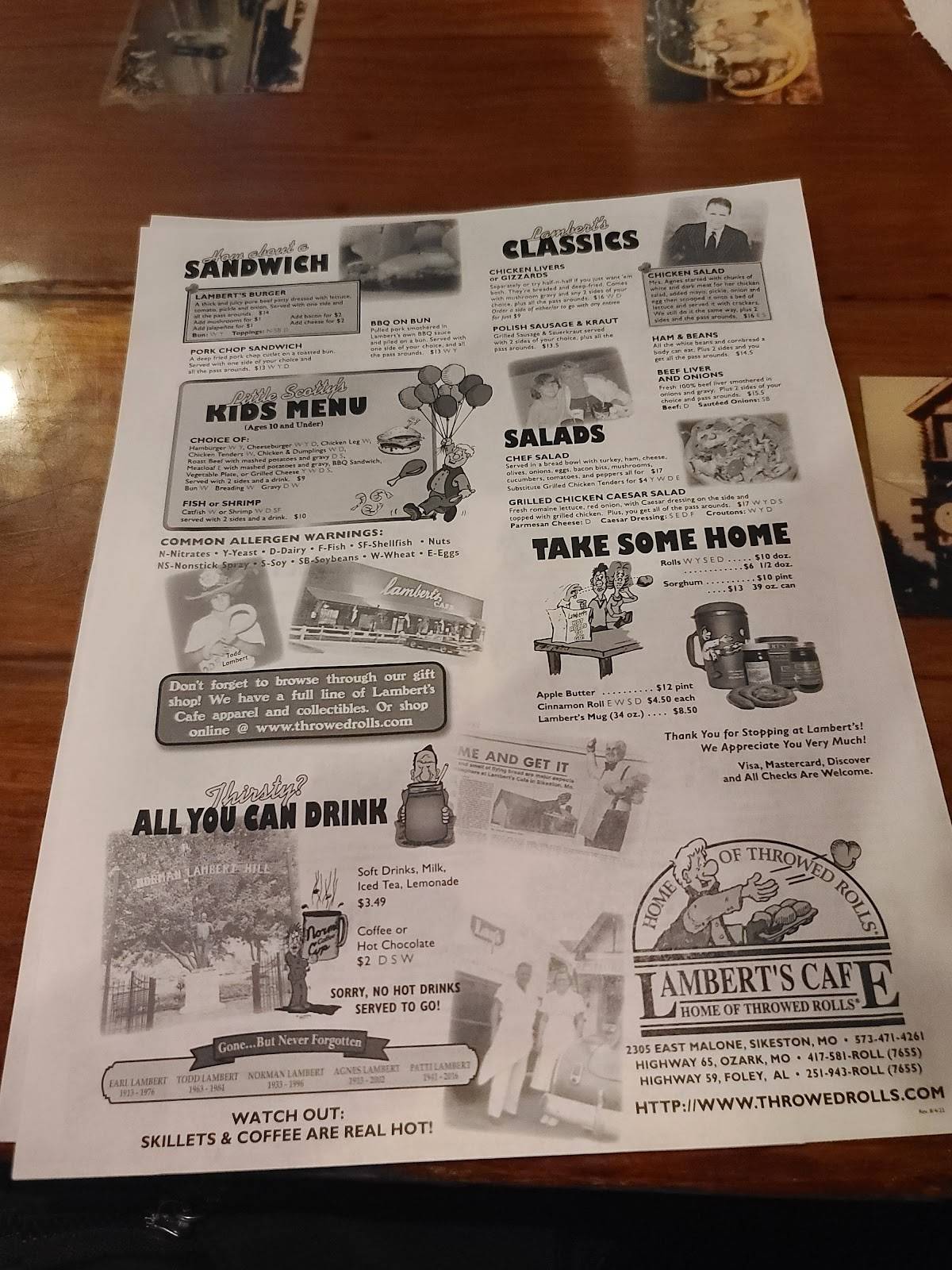 Menu at Lambert's Cafe, Foley, S McKenzie St