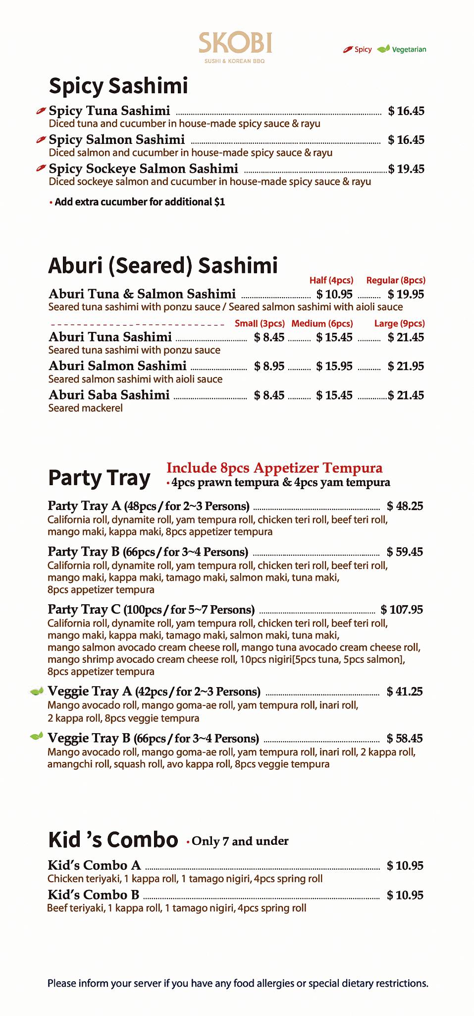 Menu at SKOBI sushi & korean bbq, Langley Township
