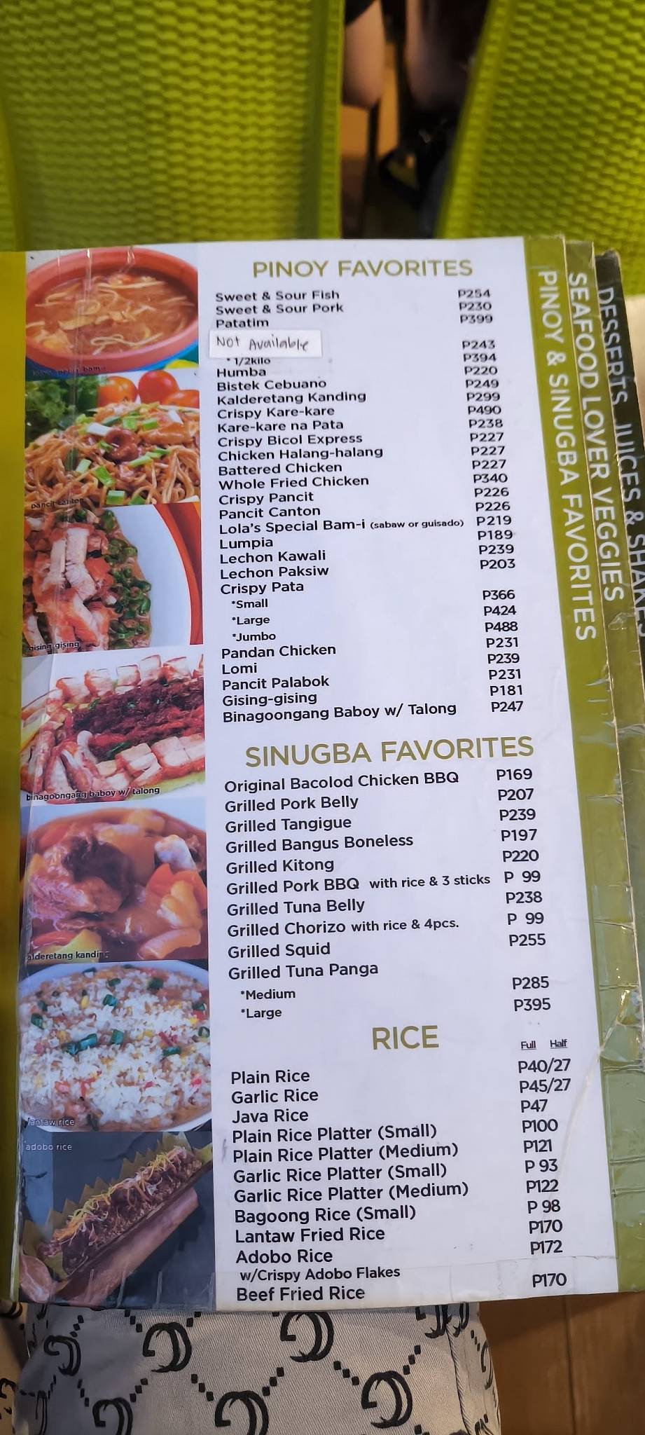 Menu at Lantaw Native Restaurant, Dumaguete, EJ Blanco Drive