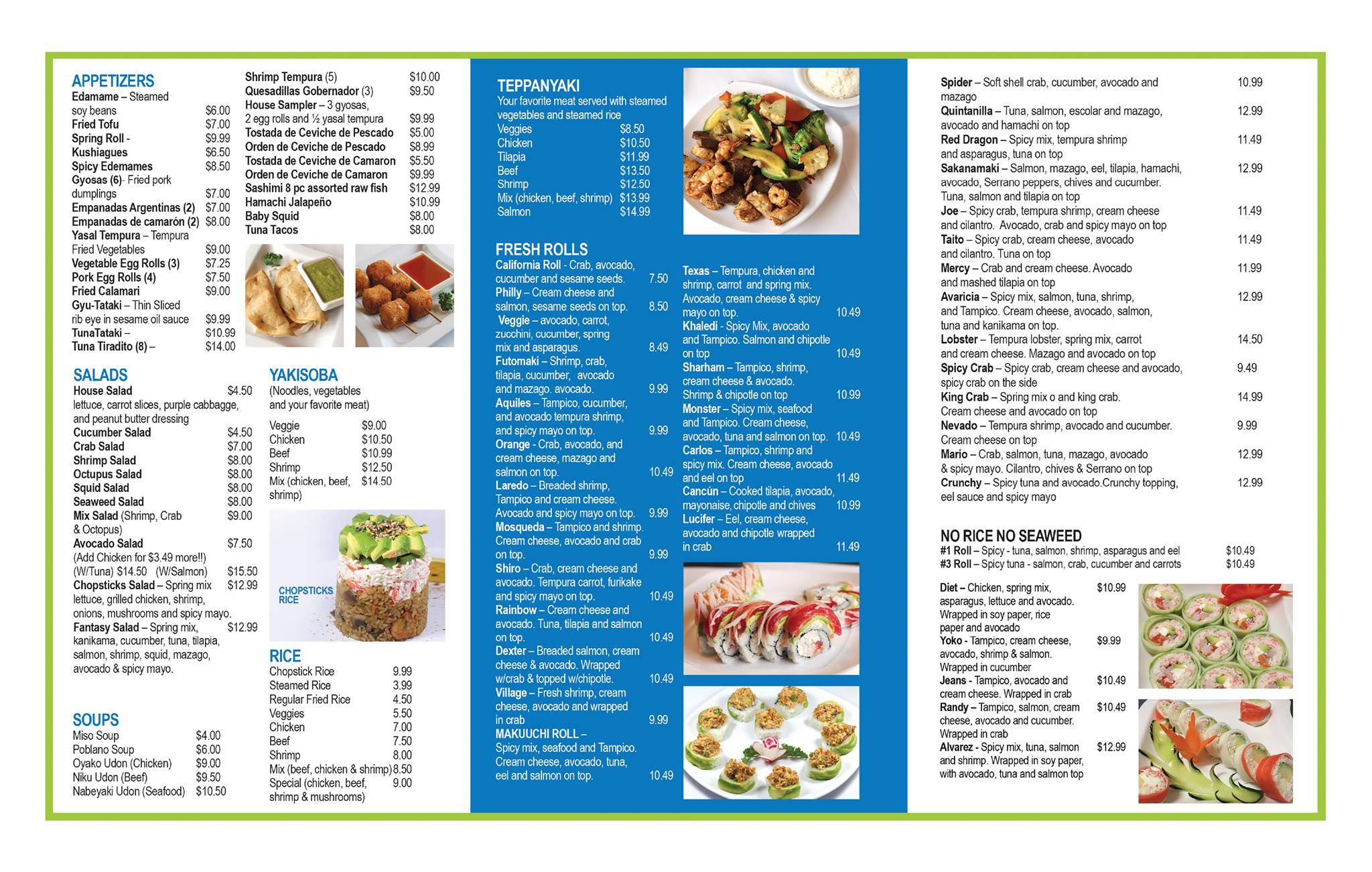 Menu at Chopsticks restaurant, Laredo, 313 W Village Blvd #110