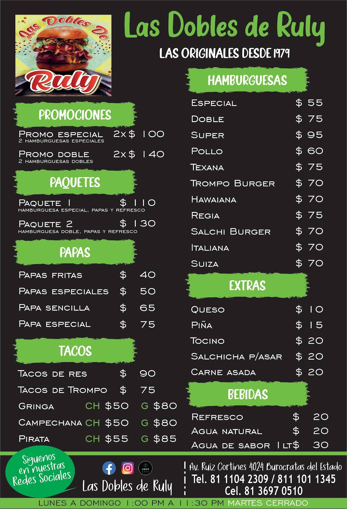 Carta del restaurante Las Dobles del Ruly, Monterrey