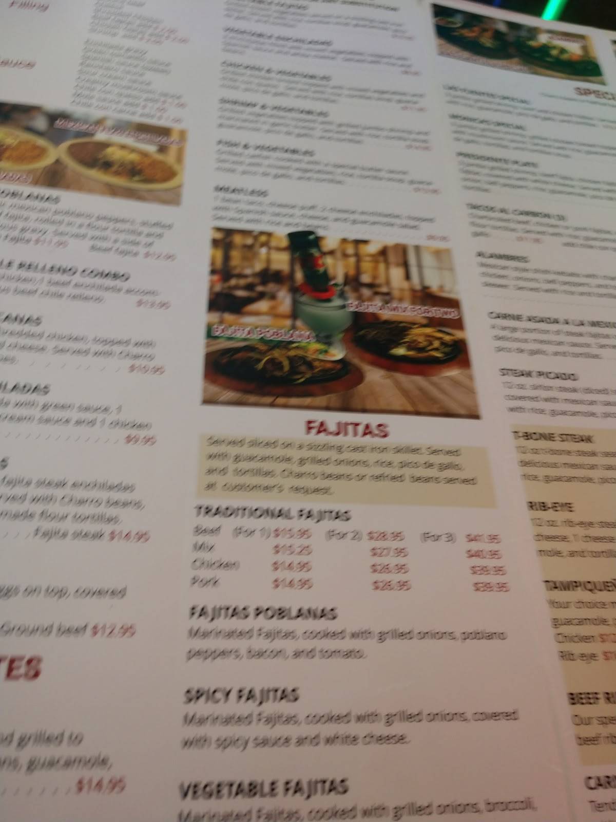 Menu at Las Fuentes restaurant, Brenham