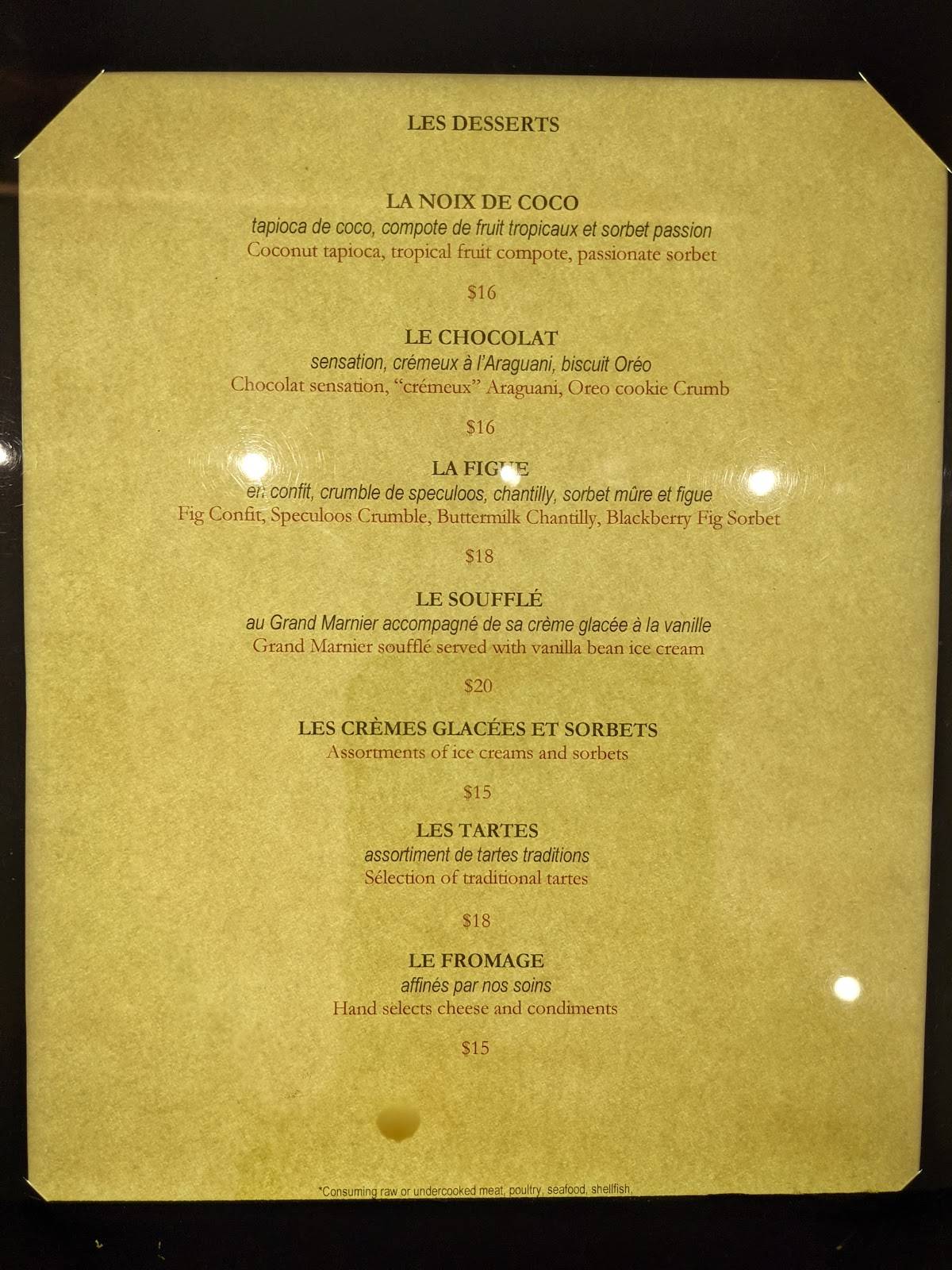 Menu at L'Atelier restaurant, Las Vegas