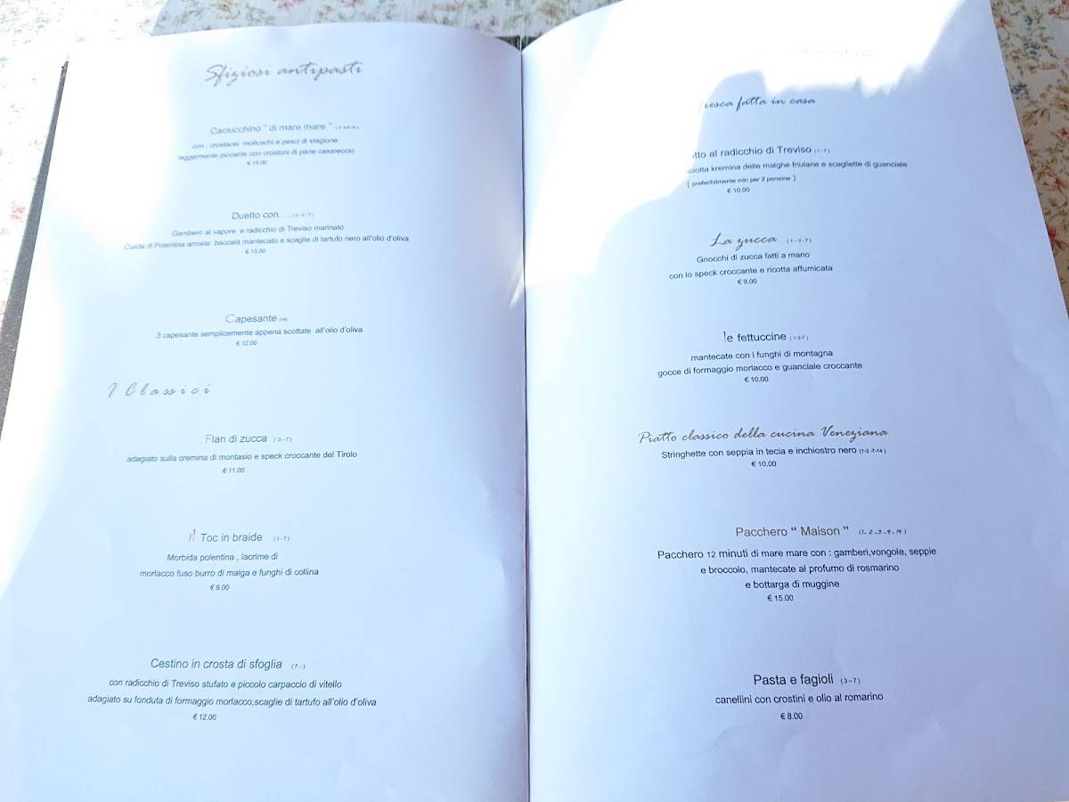 Menu da La Frasca ristorante, Pavia di Udine