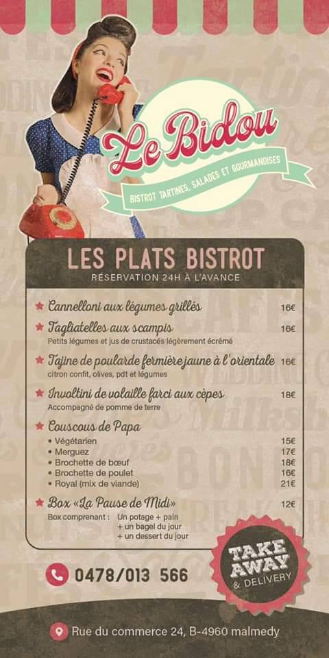 Carta de Le Bidou bistrot tartines, Malmedy