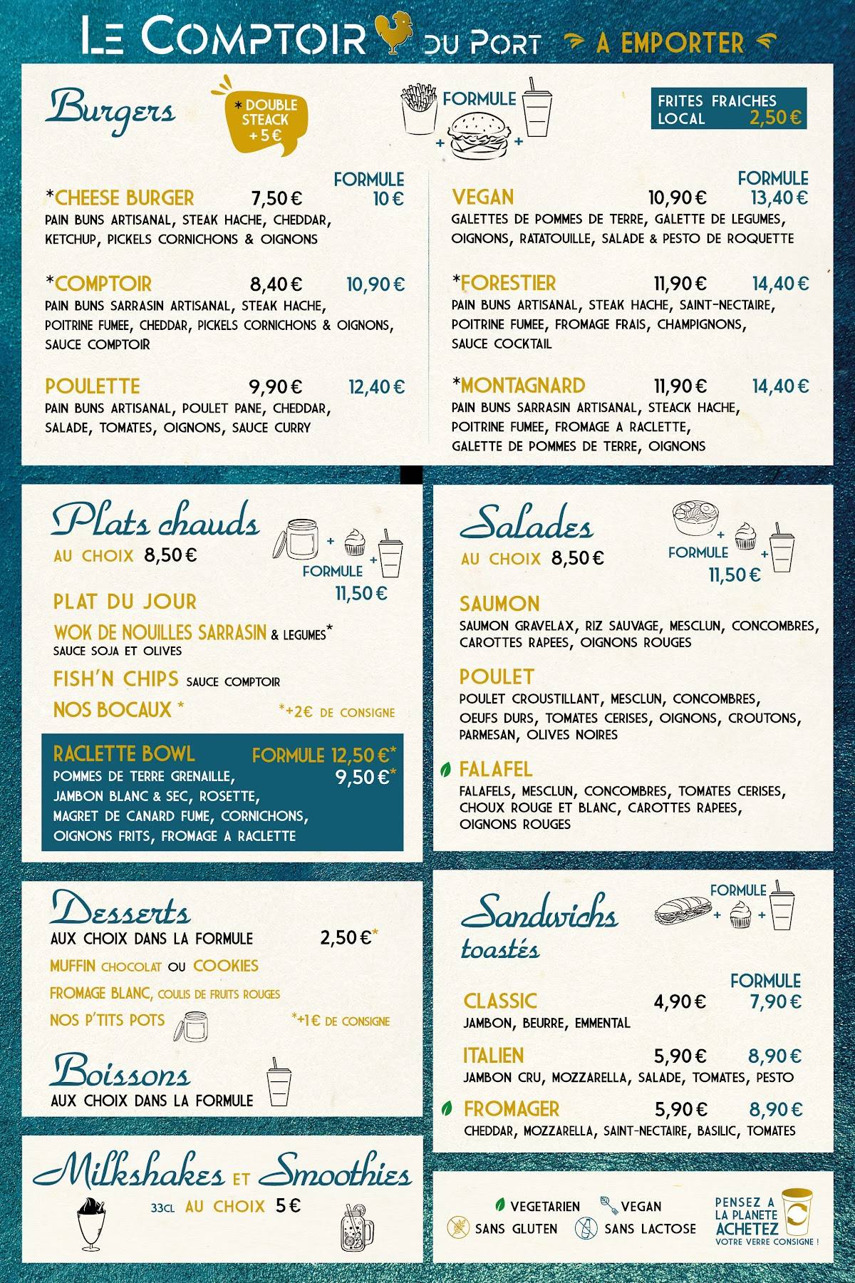 Menu au le comptoir du port restaurant, Vannes