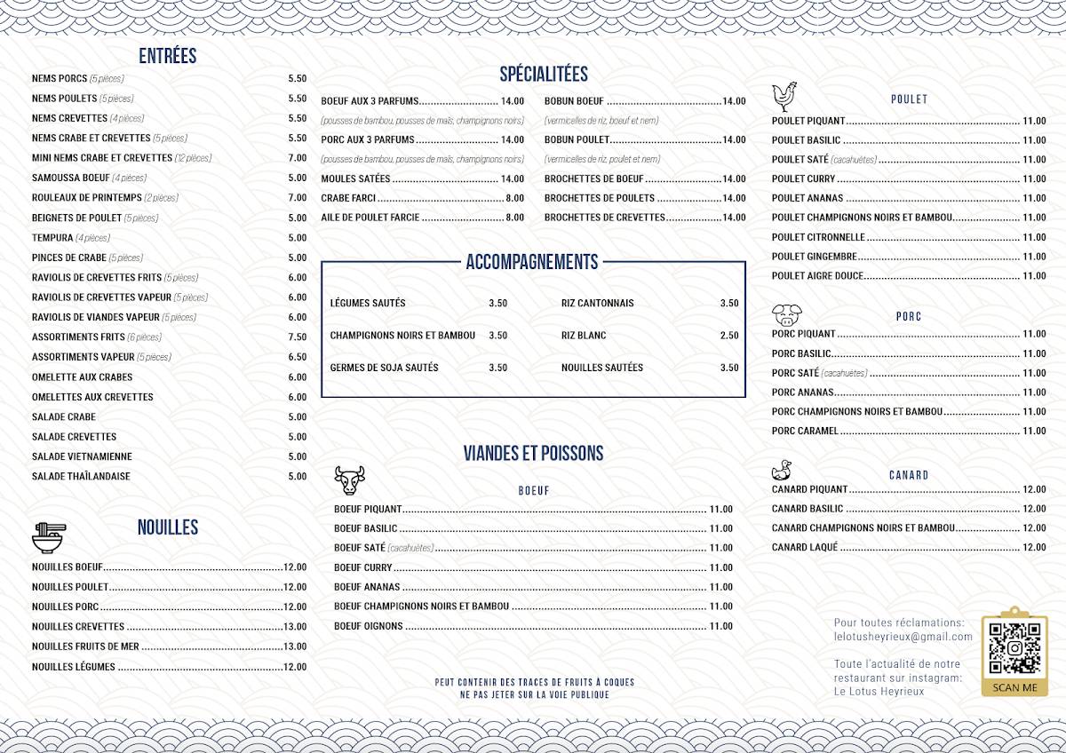 Menu at Le Lotus restaurant, Heyrieux