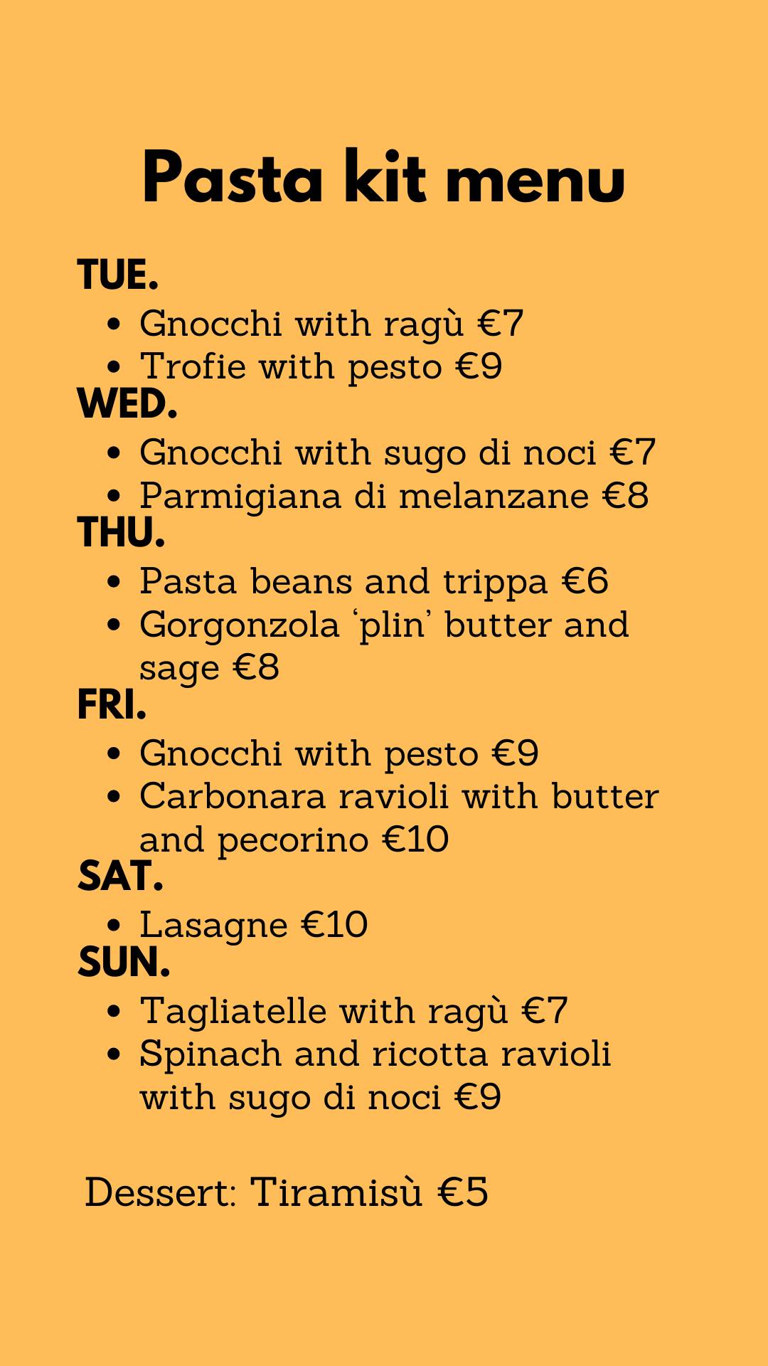 Menu at Le Travi restaurant, Vilnius