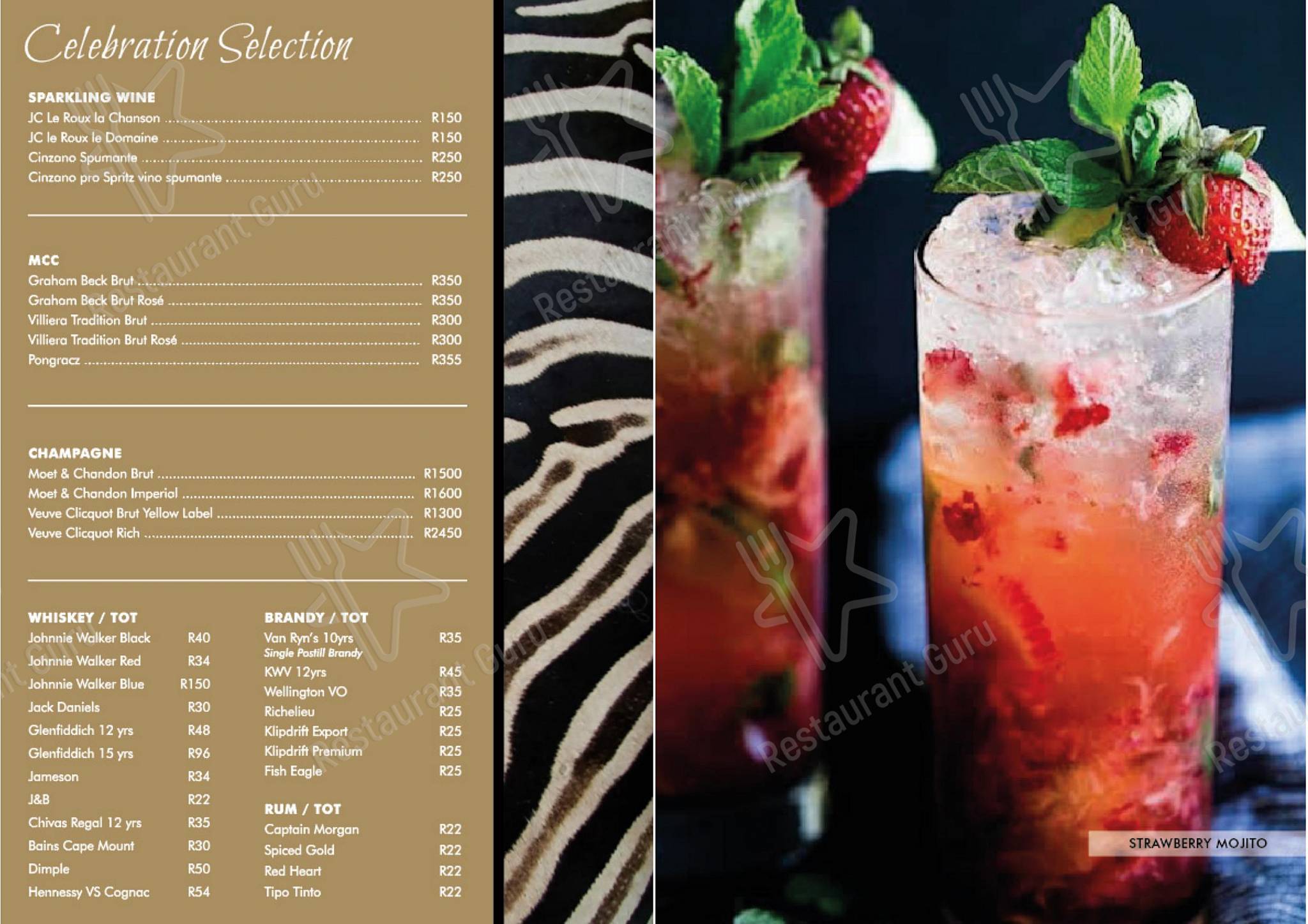 Menu at Fairview Hotels, Spa and Golf Resort restaurant, Tzaneen