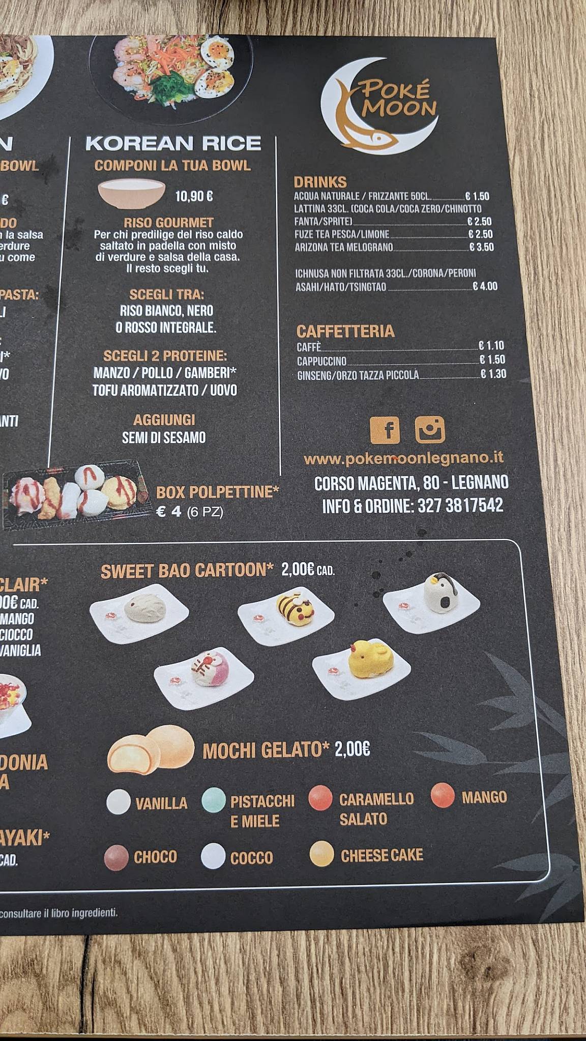 Menu da Poké Moon ristorante, Legnano