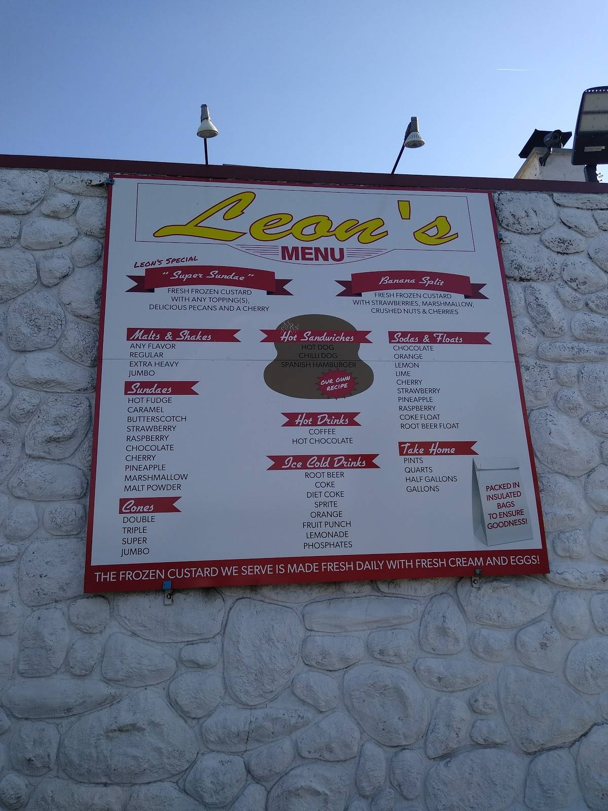 Menu at Leon's Frozen Custard desserts, Milwaukee