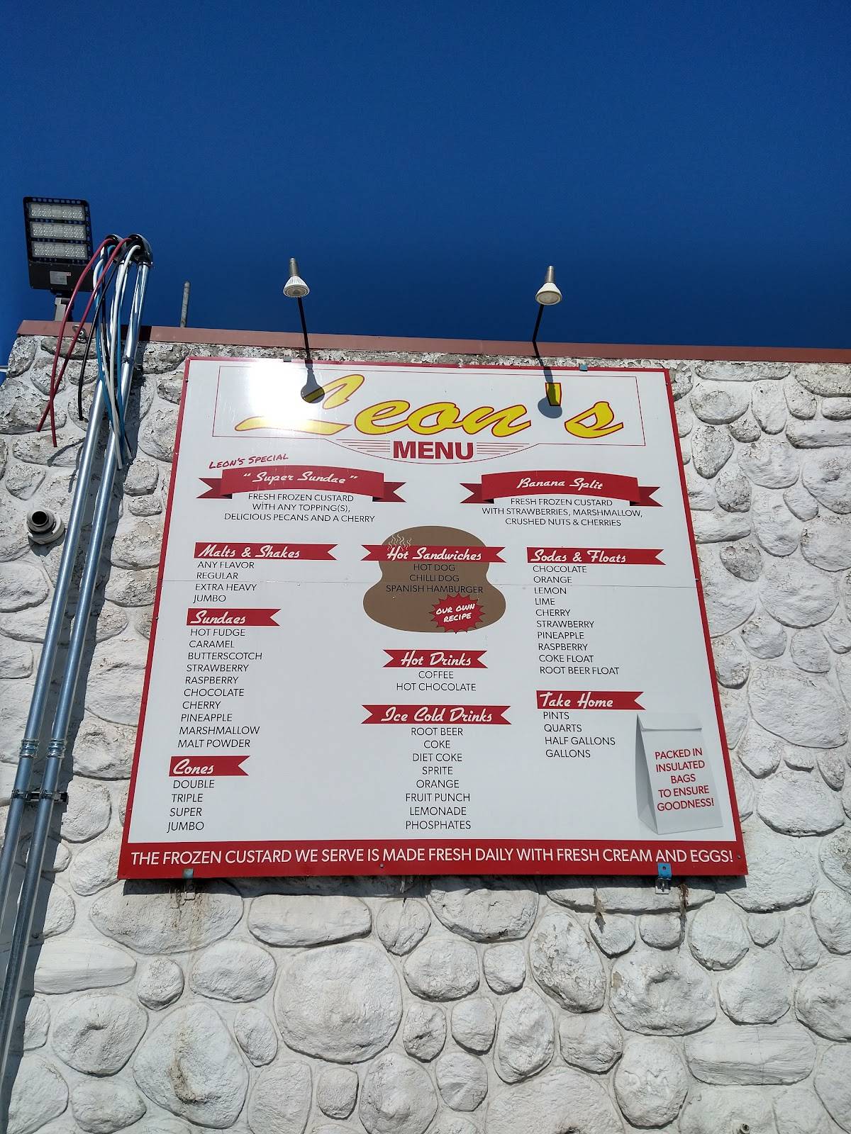 Menu at Leon's Frozen Custard desserts, Milwaukee