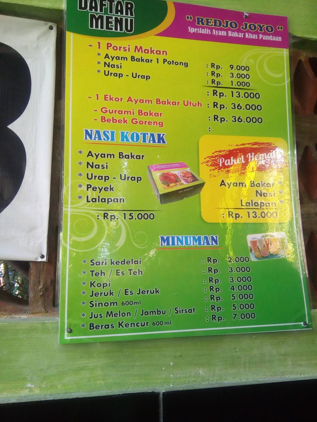 Menu at Lesehan Redjo Joyo Mojokerto restaurant, Mojokerto