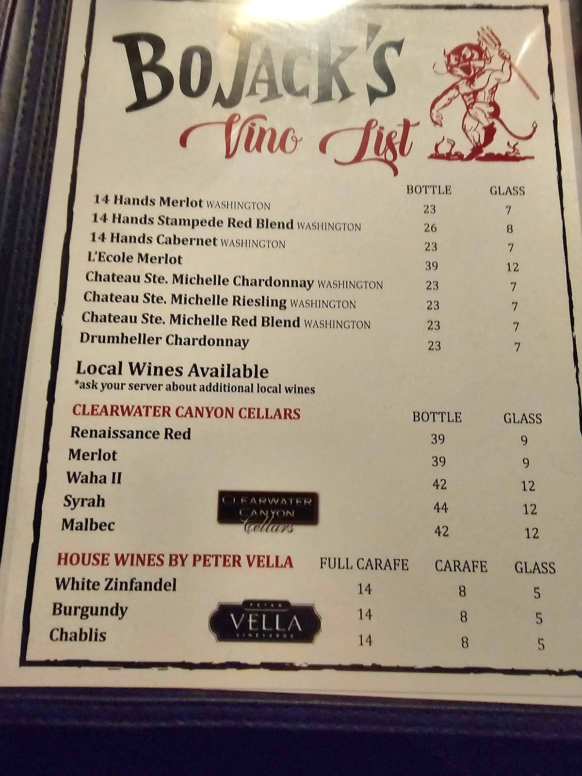 Menu at Bojack's Broiler Pit pub & bar, Lewiston