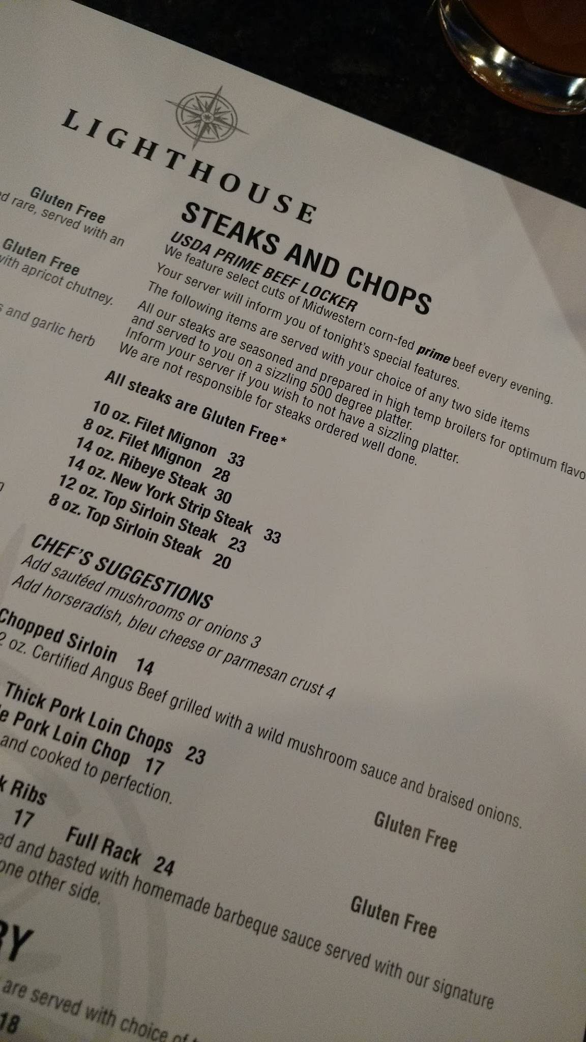 Menu at Lighthouse Restaurant, Cedar Lake