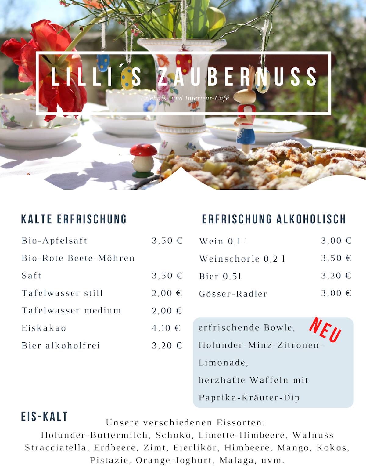 Speisekarte von Lilli's Zaubernuss - Interieur Café cafe, Zschepplin
