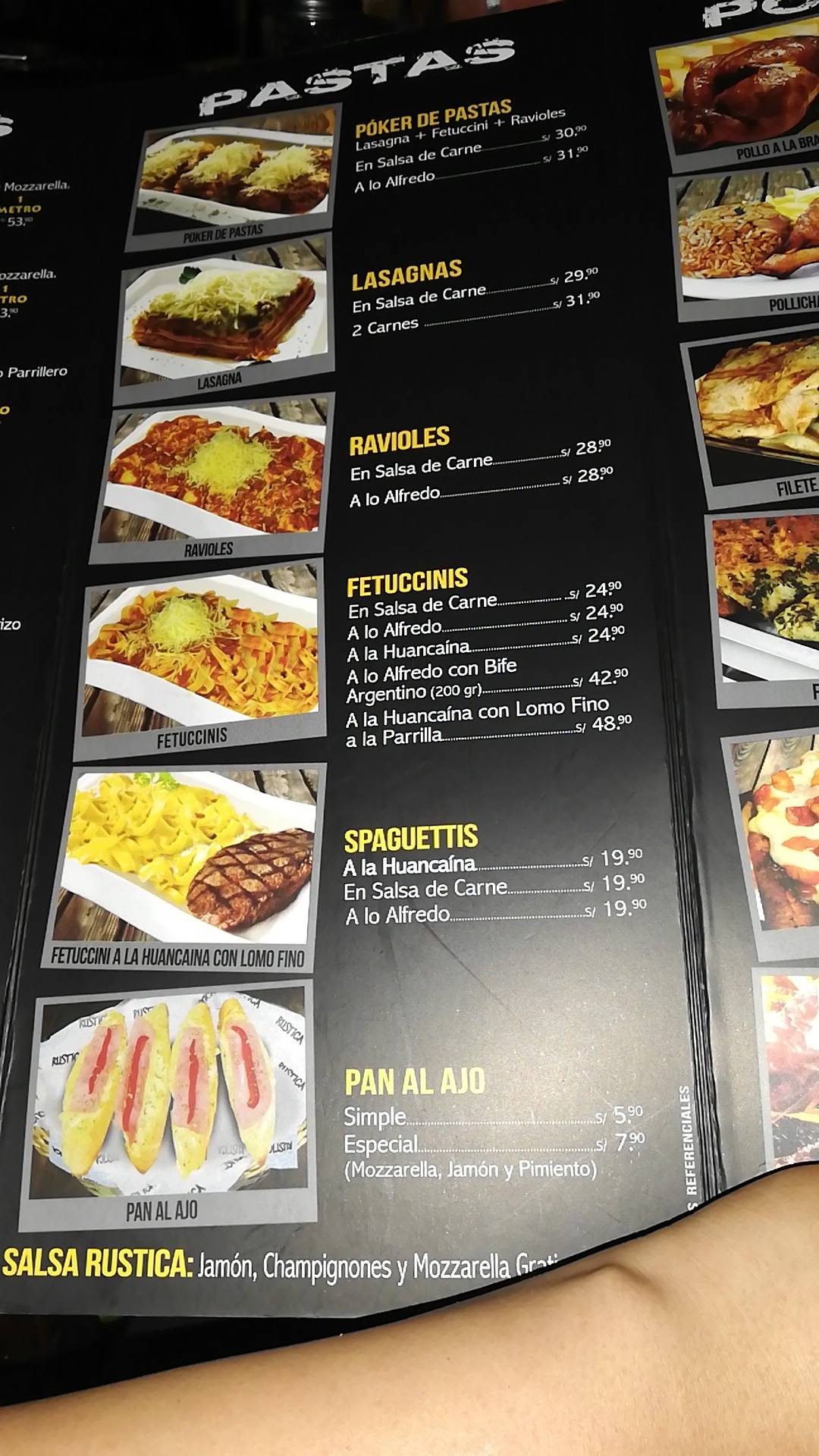 Carta del restaurante Rustica, Lince