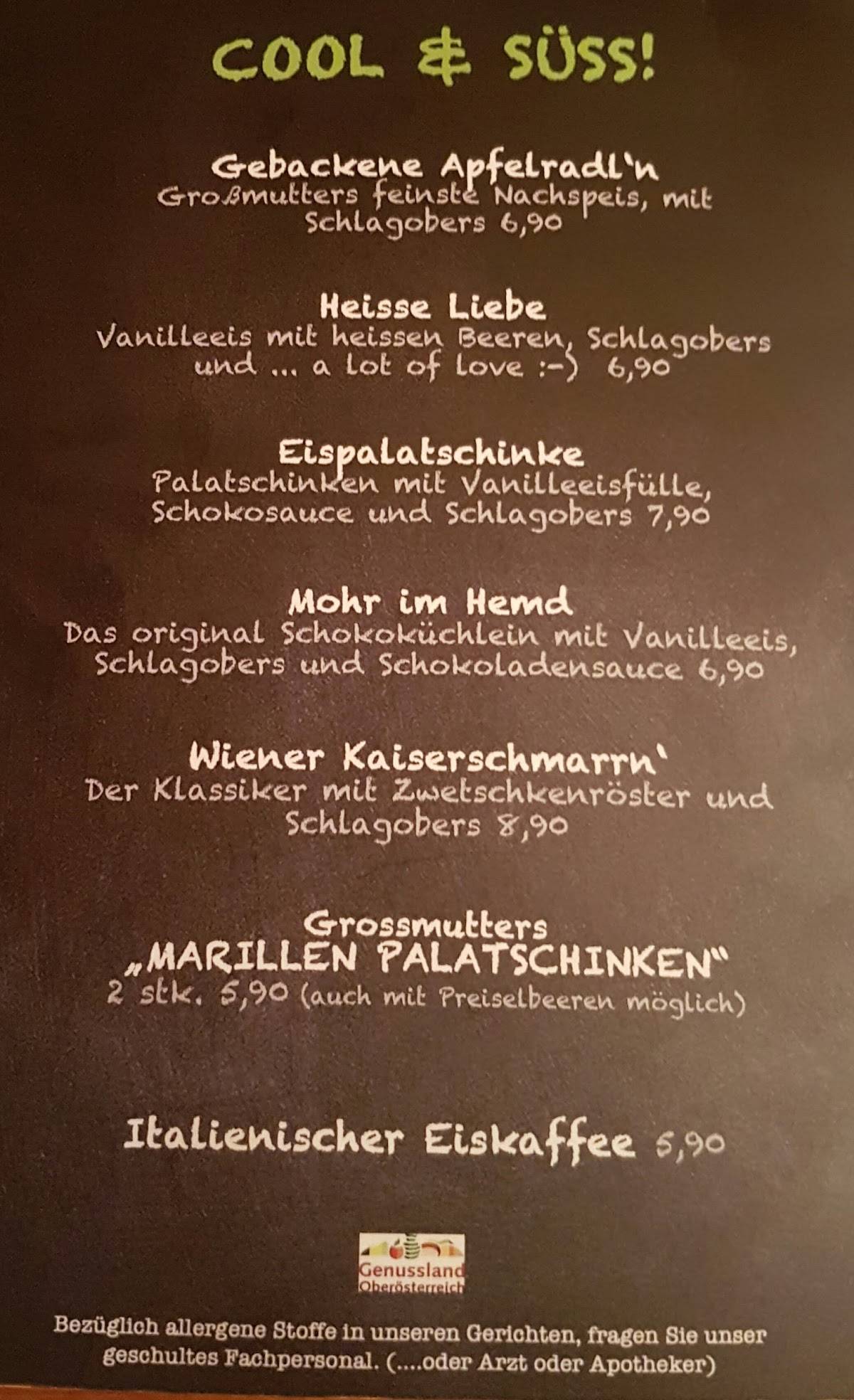 Speisekarte von Gasthaus Zum Schiefen Apfelbaum restaurant, Linz