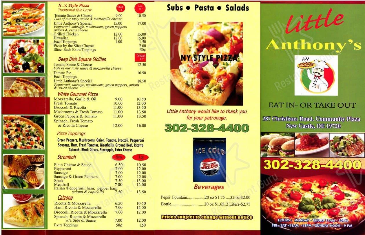 Menu at Little Anthony's Pizza pizzeria, New Castle, 287 Christiana Rd # 10