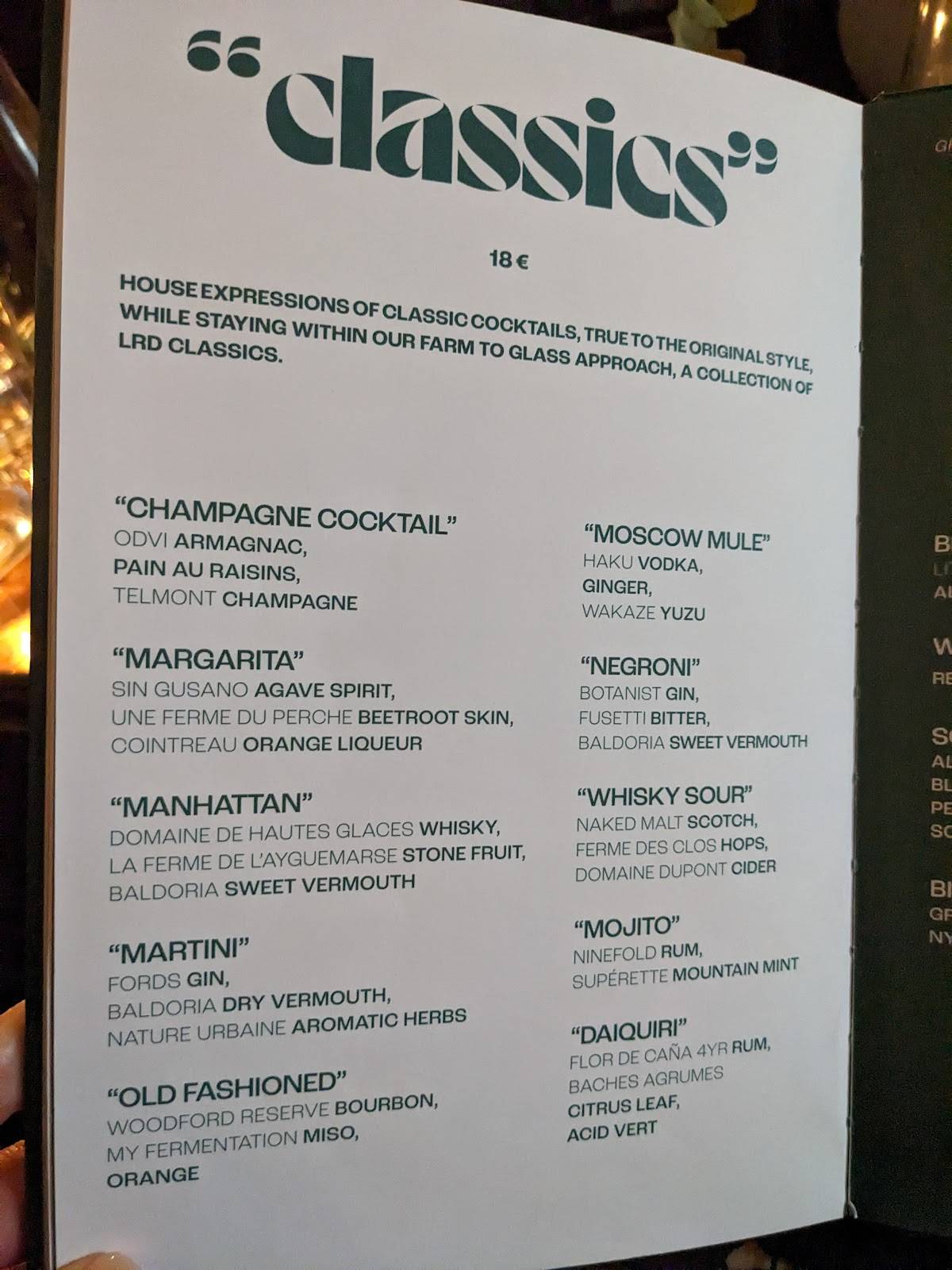 Menu at Little Red Door pub & bar, Paris