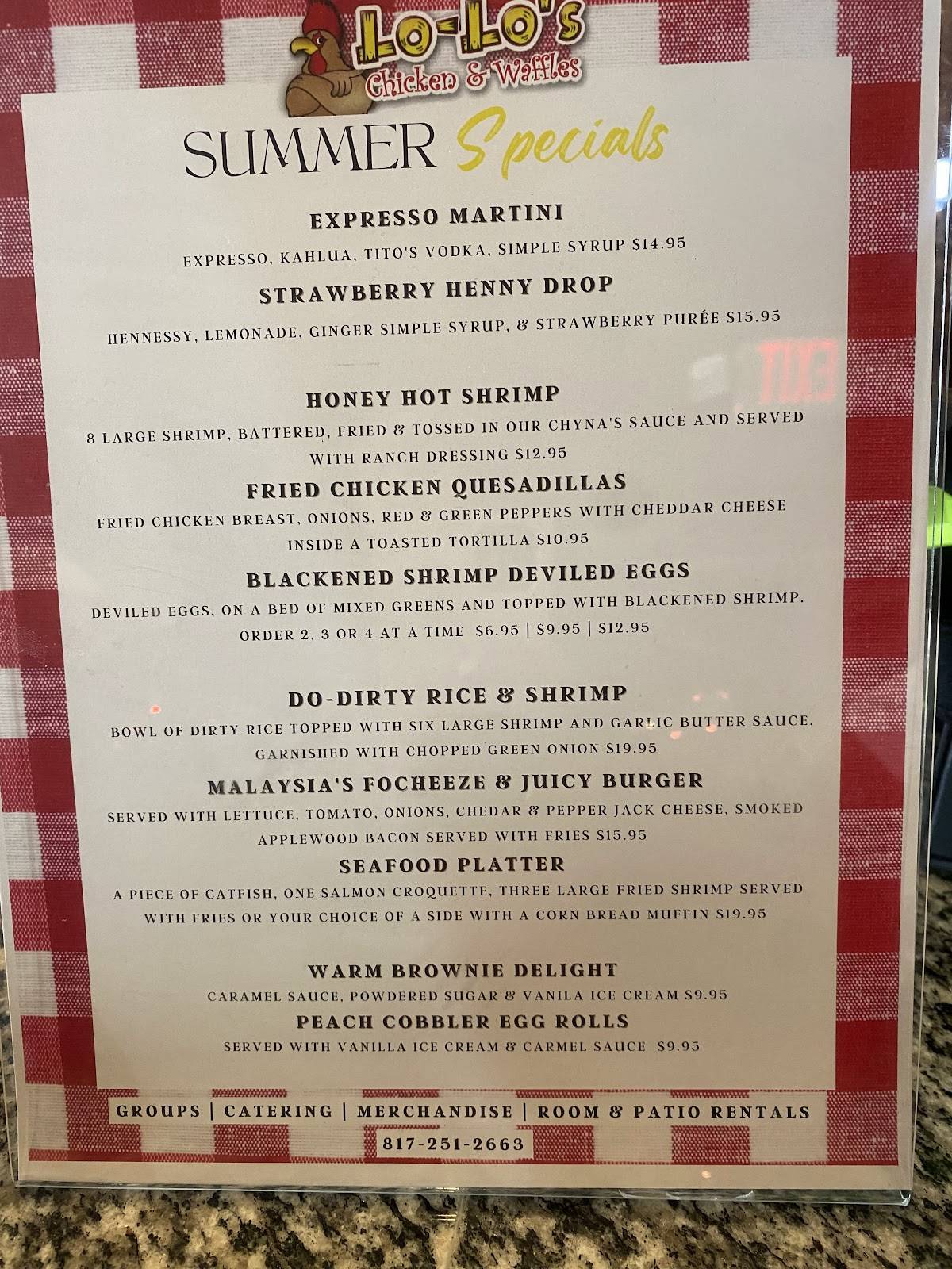 Menu at Lo-Lo's Chicken & Waffles restaurant, Grapevine, TX-114