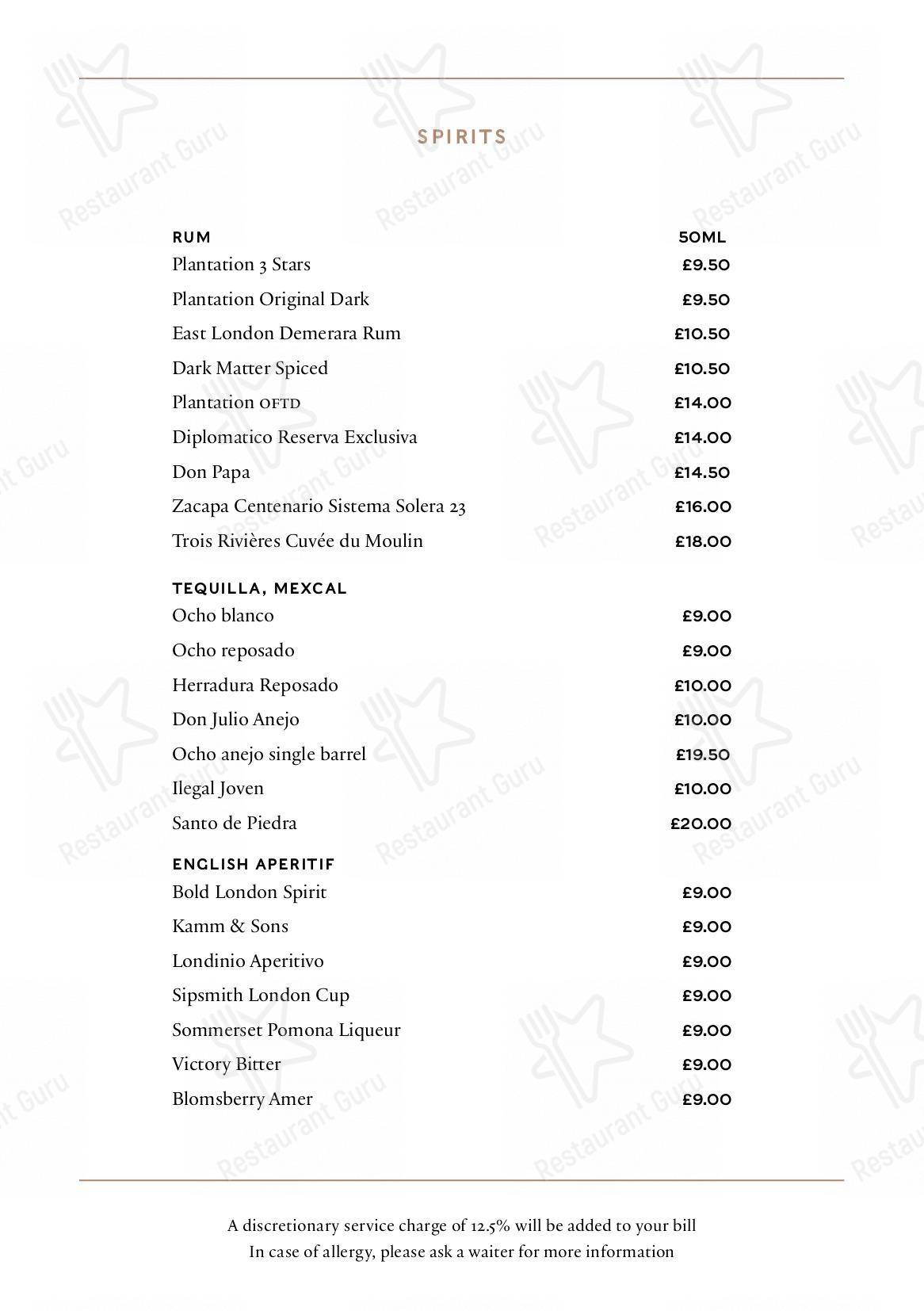 Menu at Mercer Roof Terrace restaurant, London, 20 Garlick Hill