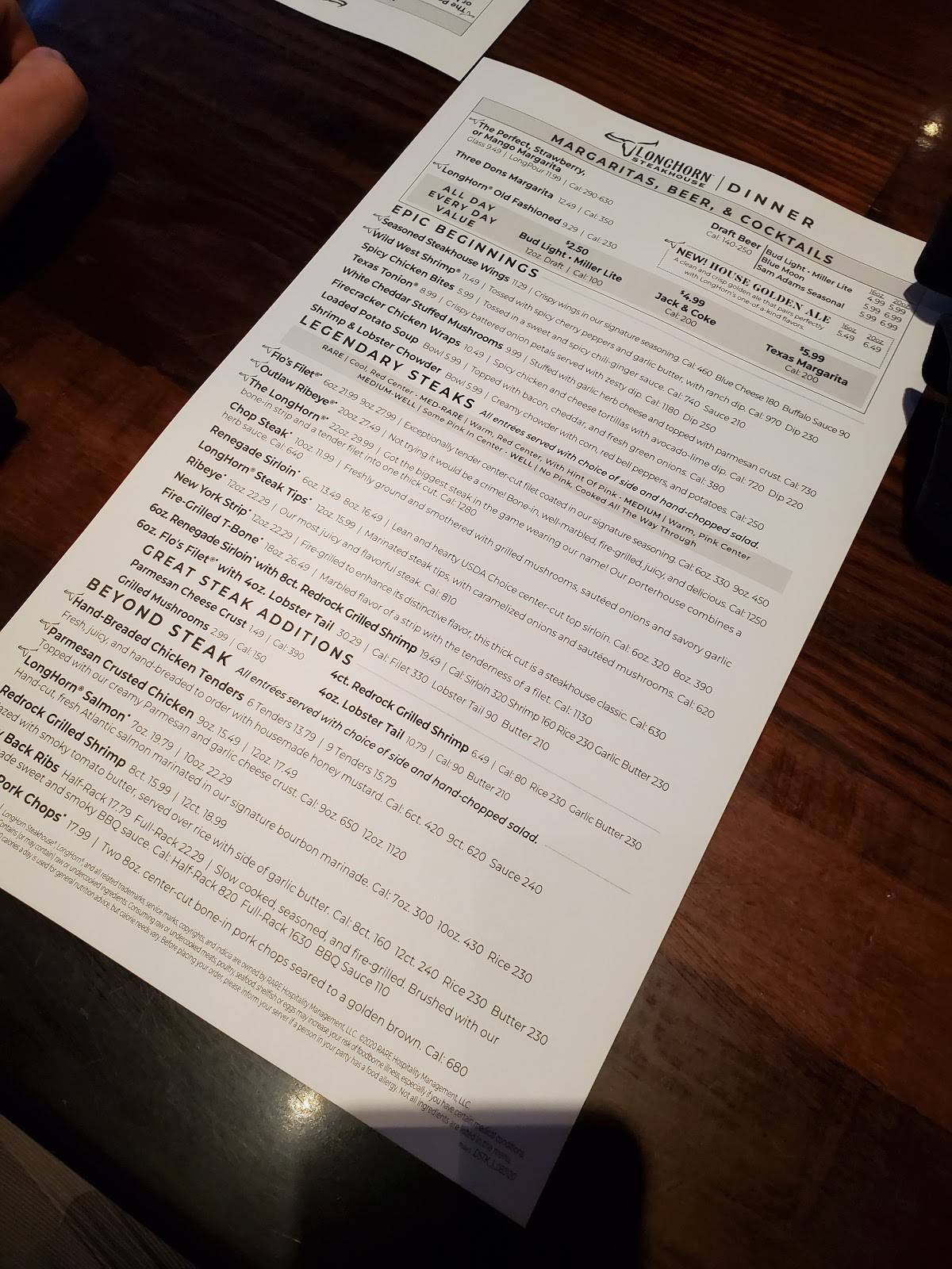 Menu at LongHorn Steakhouse, Bangor