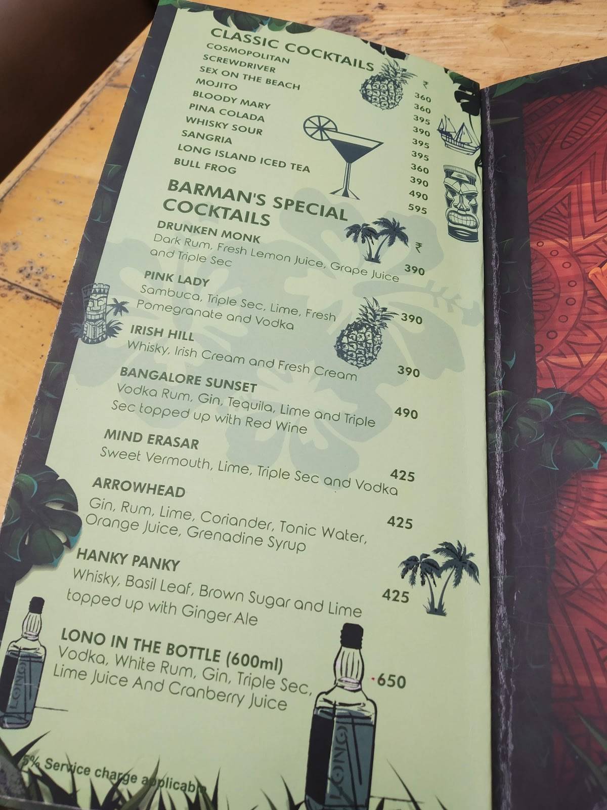 Menu at Lono Tropical Lounge, Bengaluru