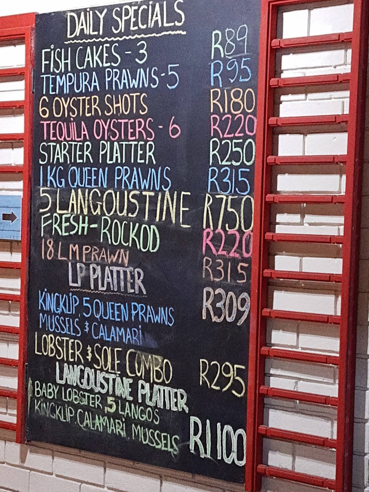 Menu at Lord Prawn Fish & Grill restaurant, Durban