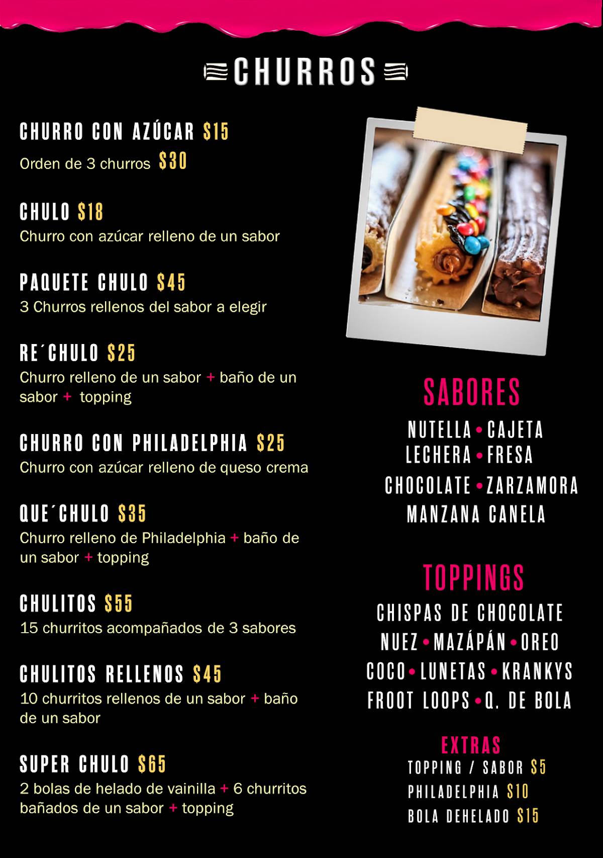 Menu at Los Chulos cafeteria, Merida