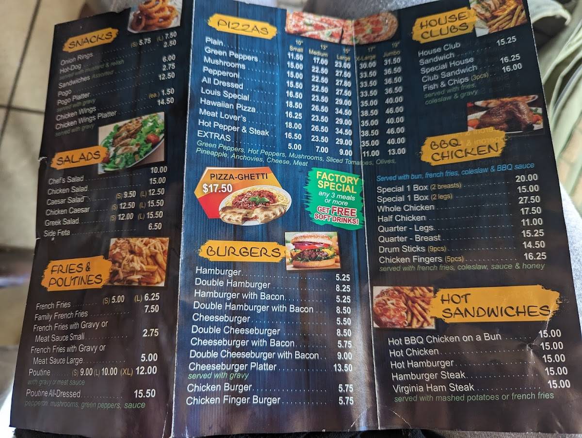 Menu at Louis' Pizzeria, Cornwall