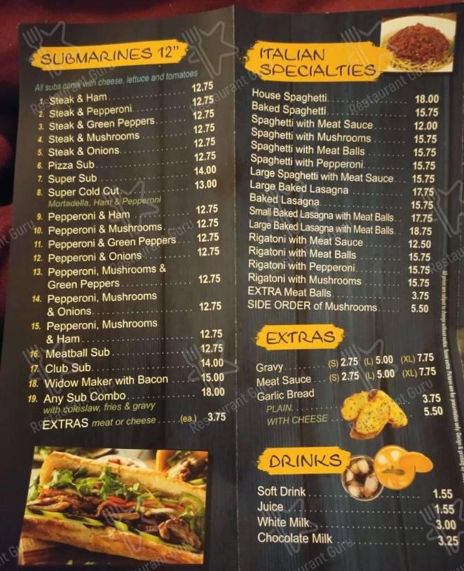 Menu at Louis' Pizzeria, Cornwall