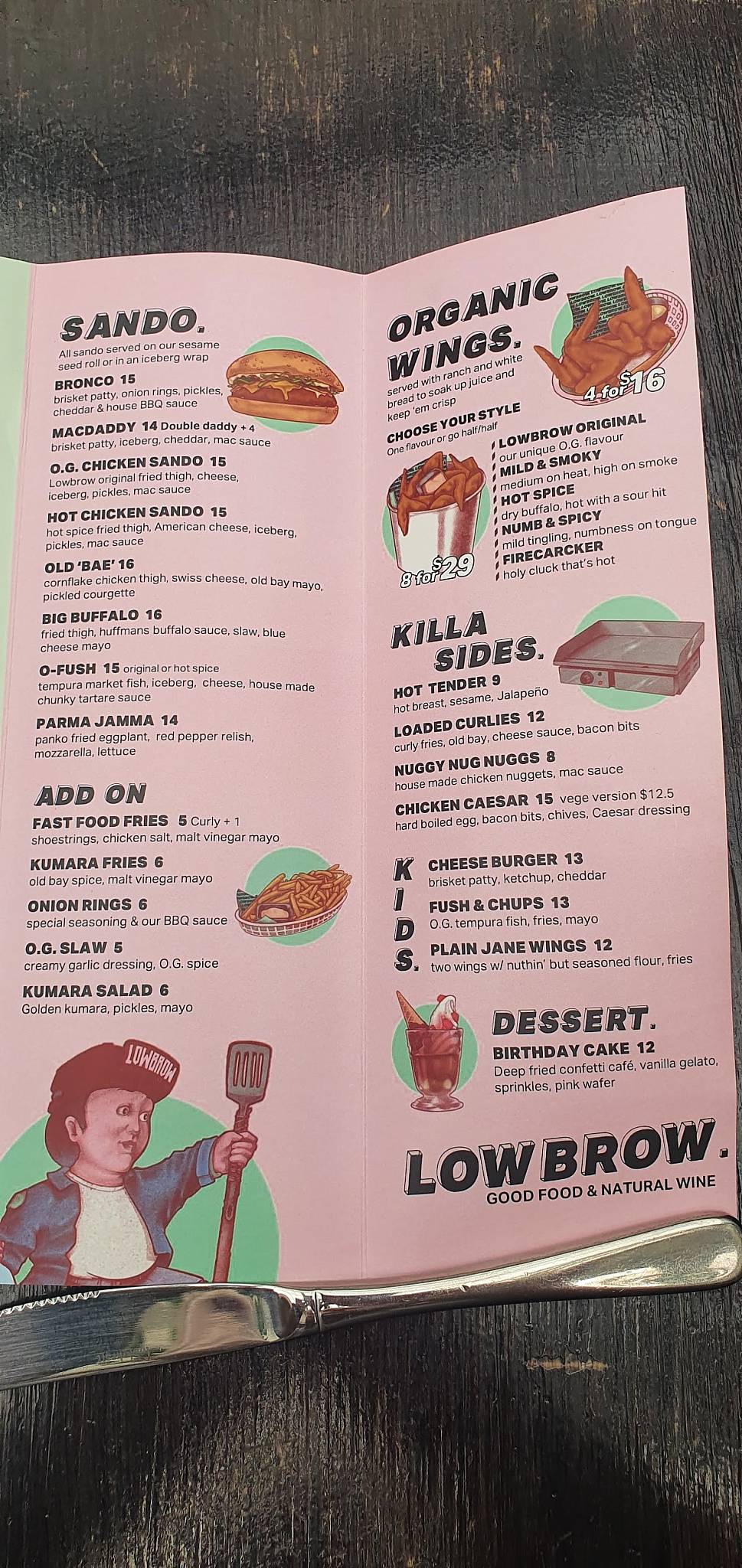 Menu at Lowbrow. Krd restaurant, Auckland, 18/183 Karangahape Rd