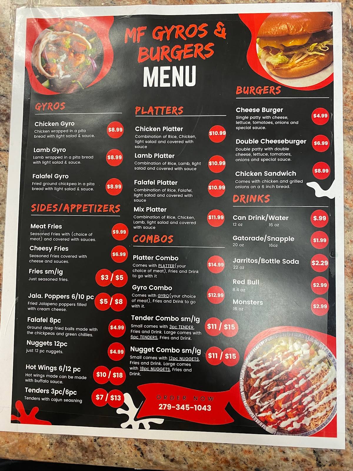 Menu at MF Gyros & Burgers restaurant, Sacramento
