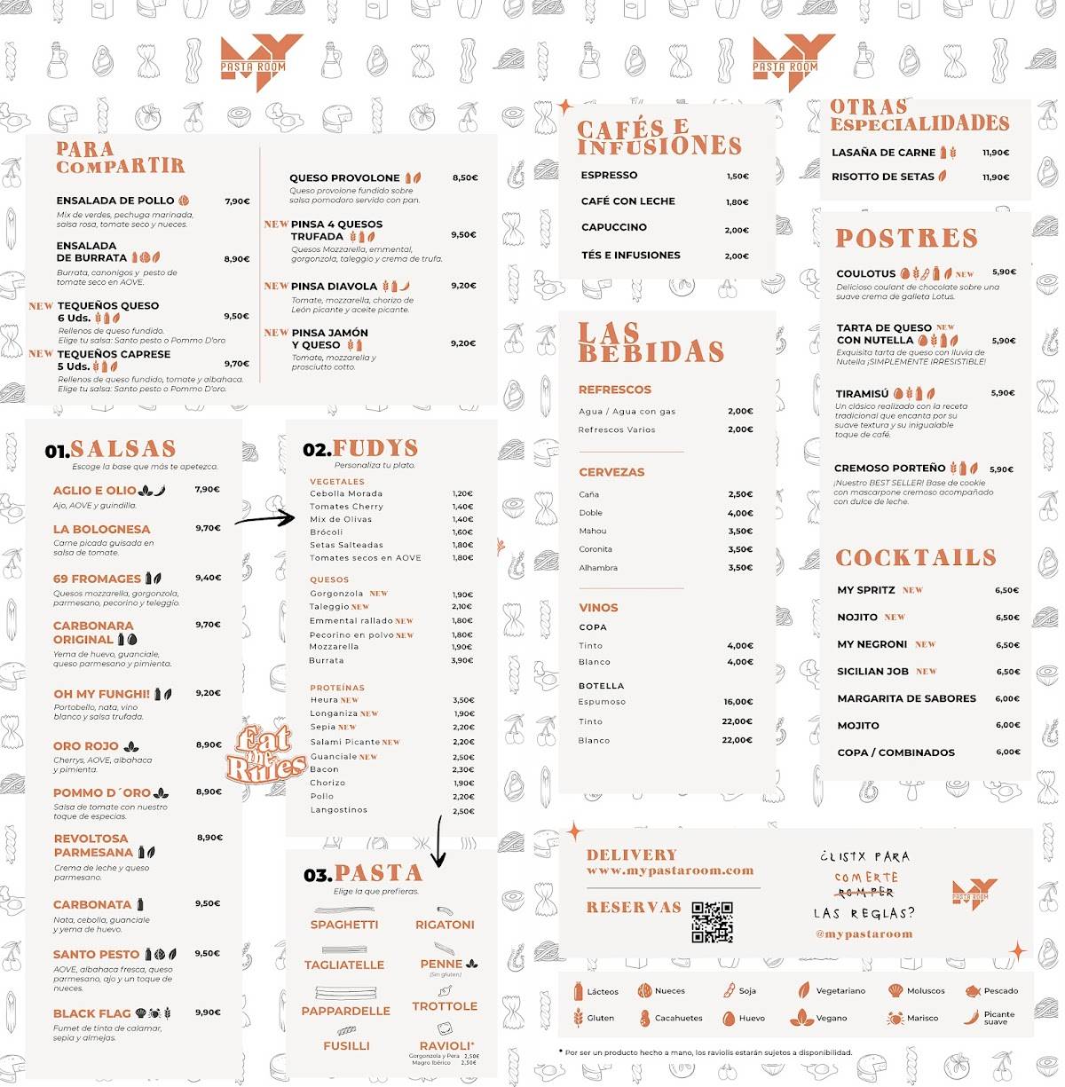 Carta del restaurante MY Pasta Room, Madrid