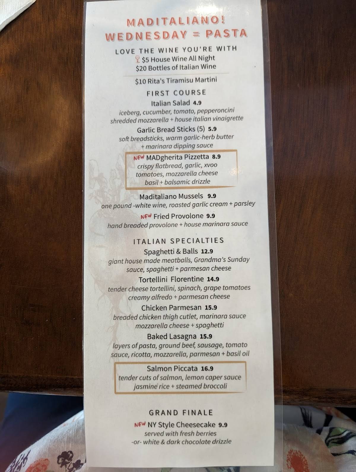 Menu at Madfish Grill pub & bar, Sarasota