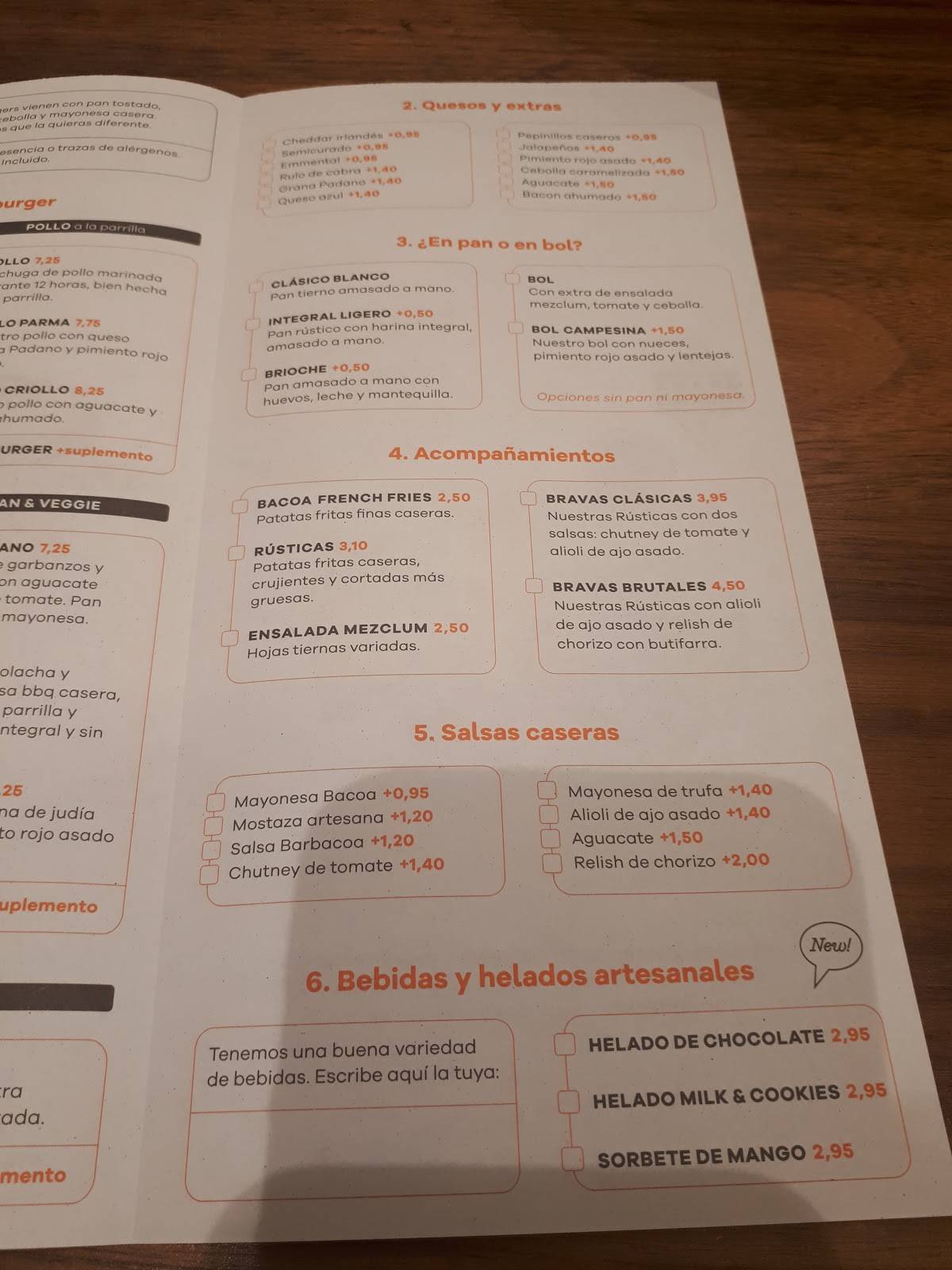 Menu at Bacoa Burger restaurant, Madrid, Cra de S. Jerónimo