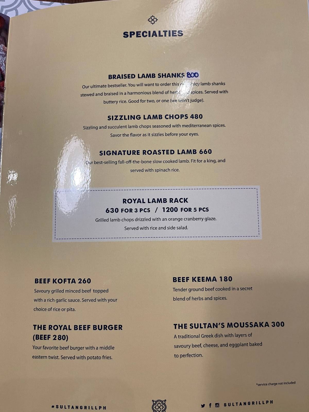 Menu at Sultan Mediterranean Grill restaurant, Makati, UG9 Valero Plaza ...