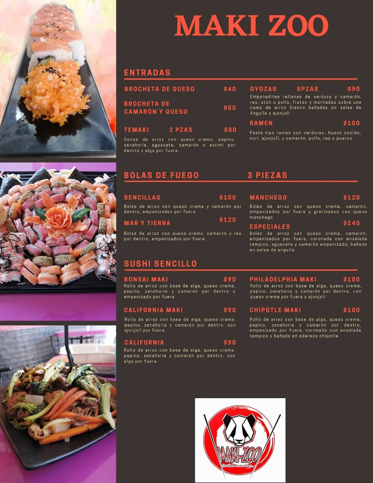 Menu at Maki zoo restaurant, Tepic, Iturbide 166b