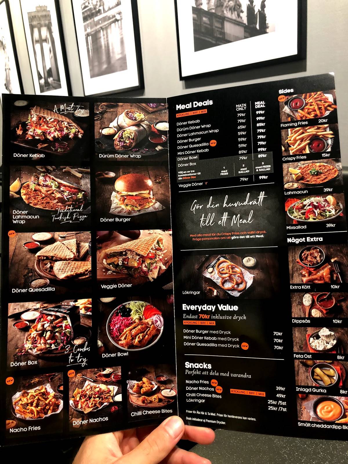 Menu at German Döner Kebab restaurant, Malmö, Gustav Adolfs torg 6