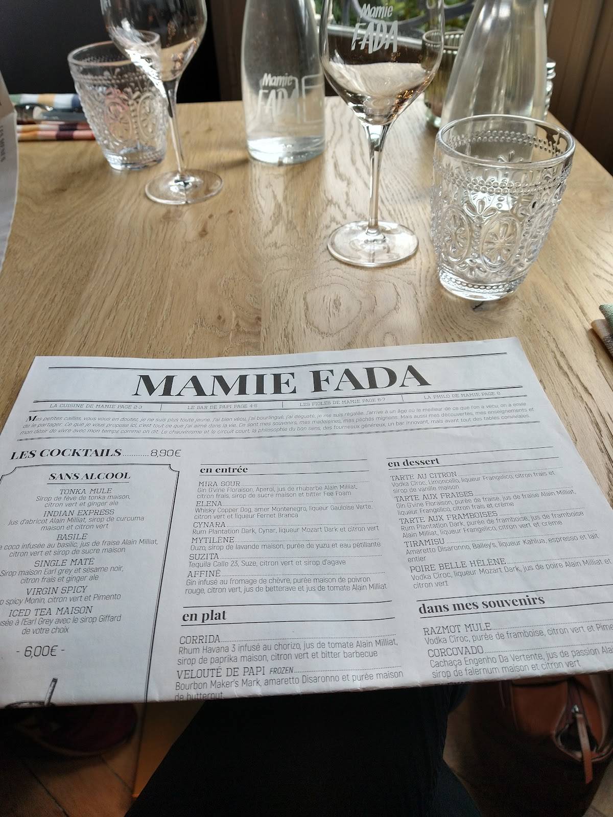 Menu au Mamie Fada restaurant, Angers