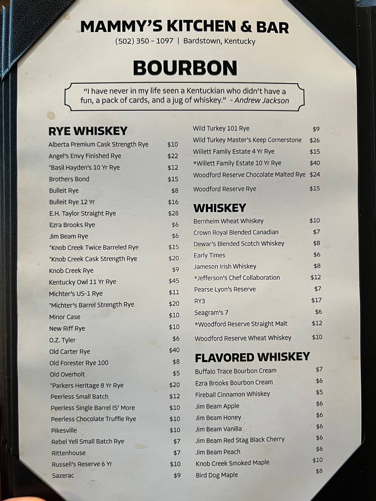 Menu at Mammy's Kitchen & Bar, Bardstown