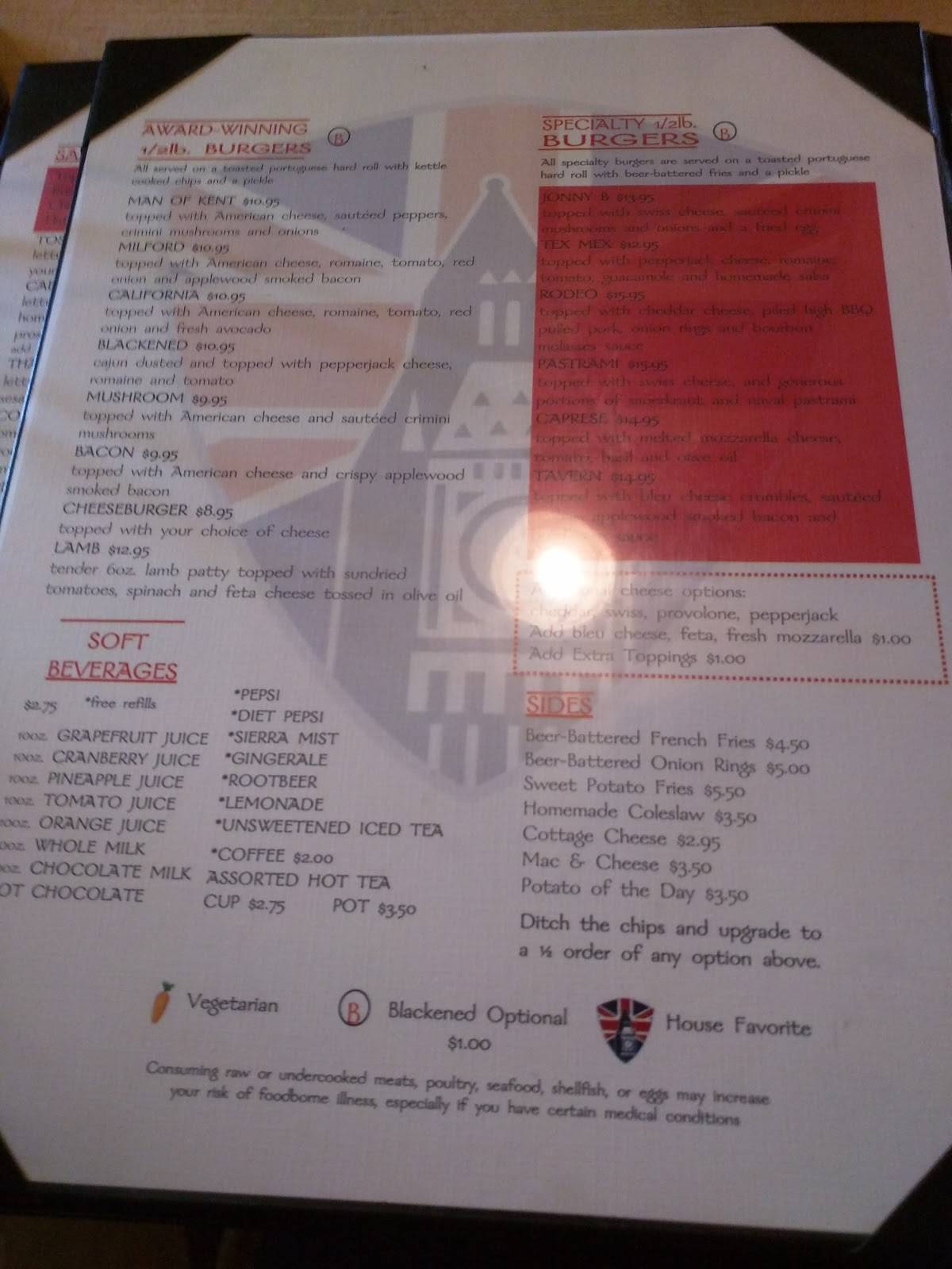 Menu at Man of Kent Tavern pub & bar, Hoosick