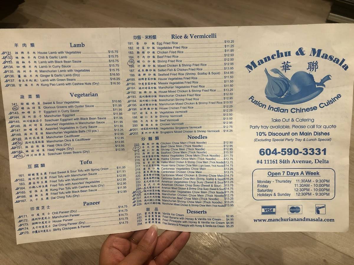 Menu at Manchu and Masala - Fusion Indian Chinese Cuisine restaurant, Delta