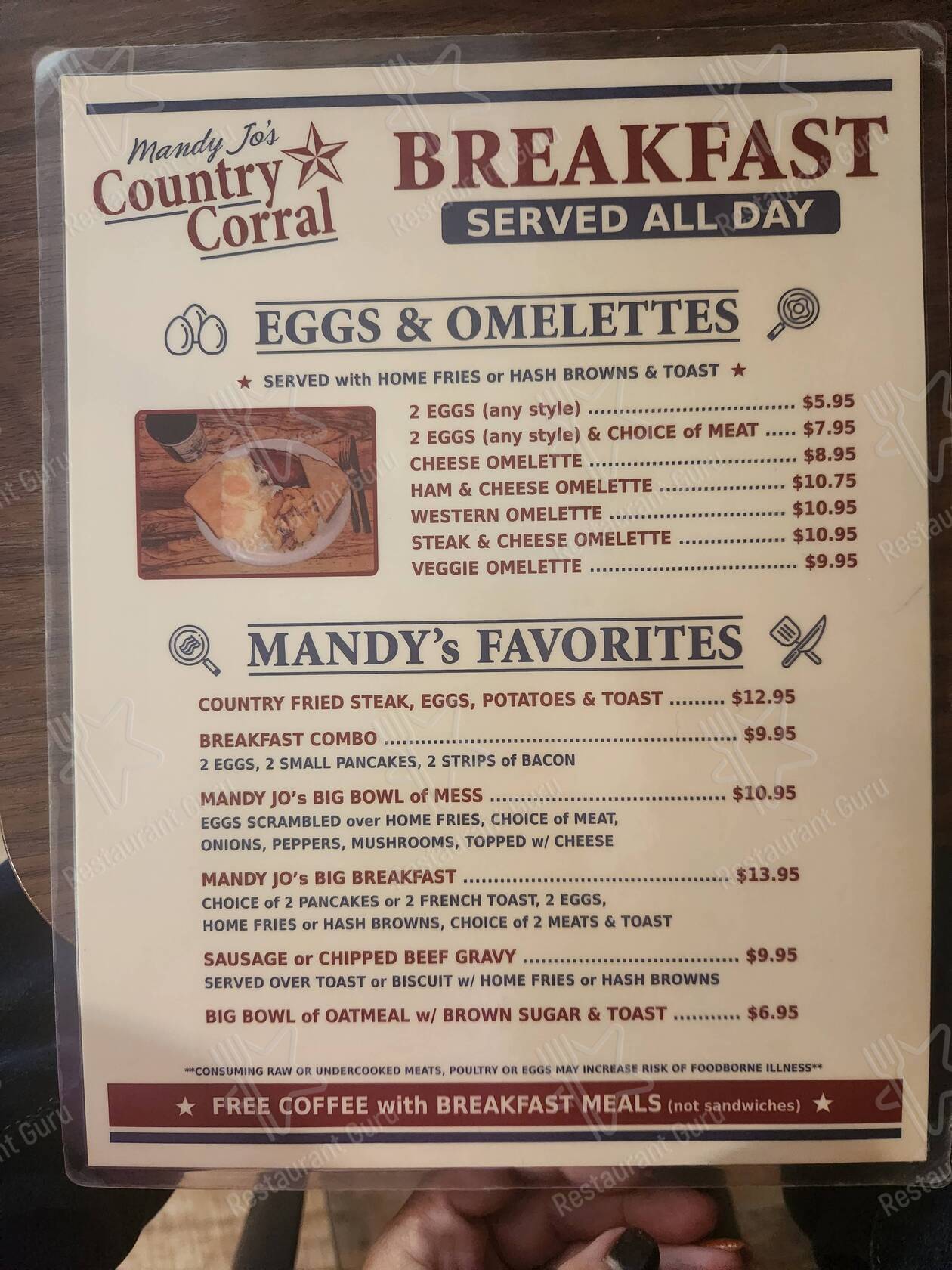 Menu at Mandy Jo's Country Corral restaurant, Everett